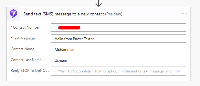 How to create a new contact and send text message using Power Textor in Power Automate